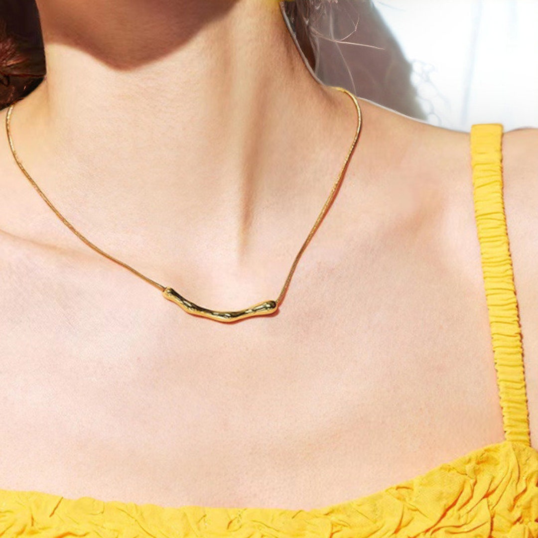 Gold Steel Pendant Collarbone Metal Chain Necklace - Etsy