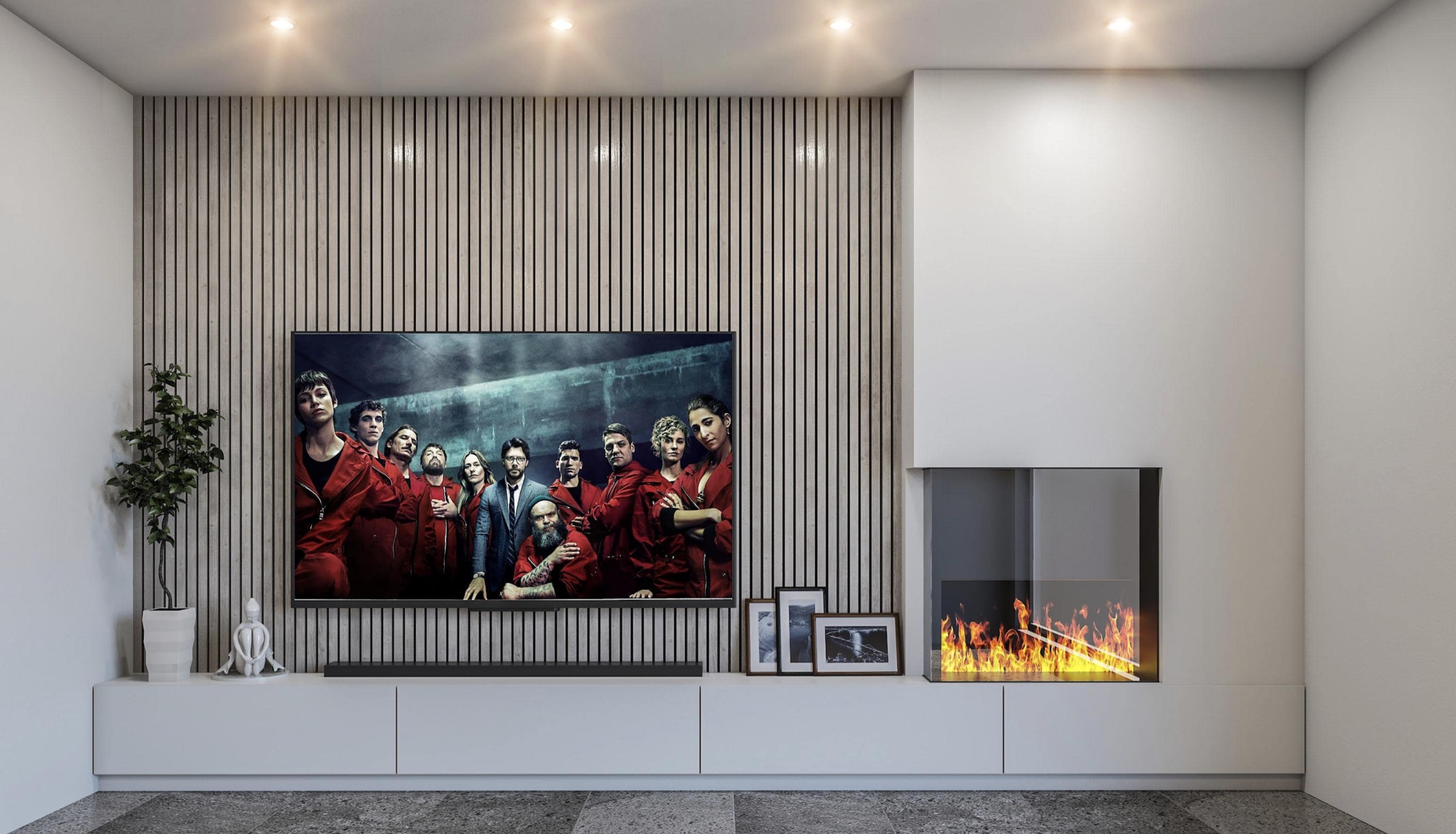 Media Wall Package - Acoustic Panels - 4m Wall Units - Electric Fire ...