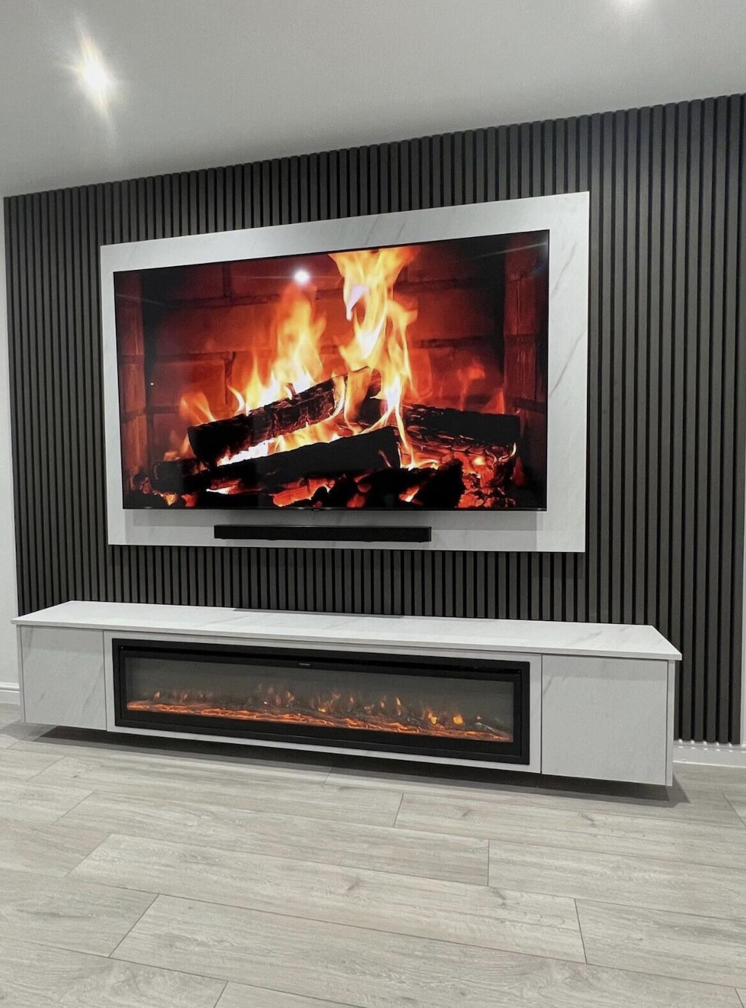 Media Wall Package With 60" Electric Fire & Acoustic Panels - Etsy UK