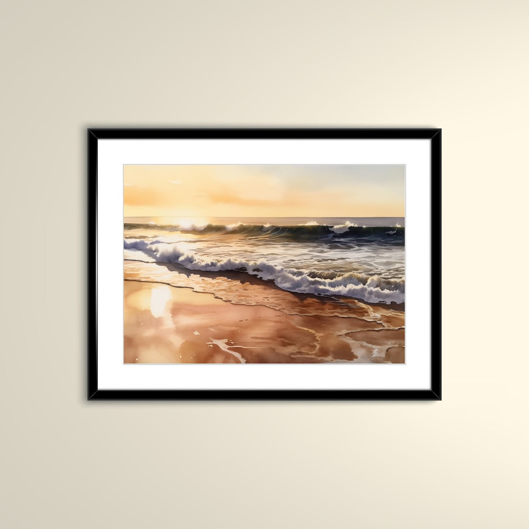 Beach Sunrise Watercolor Painting, Beach Sunrise Painting, Printable ...