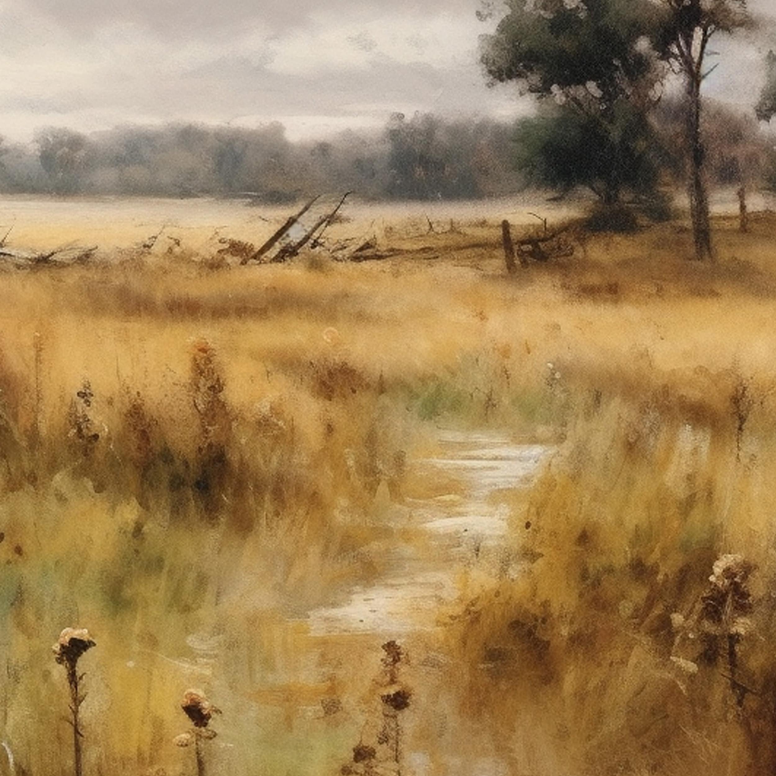 Printable Meadow Landscape Art Print | Grassy Field Painting | Country ...