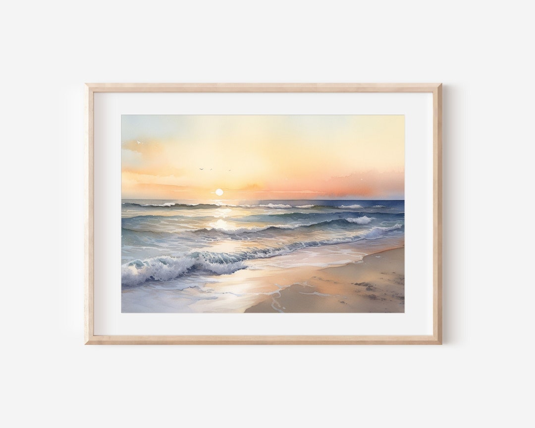 Serene Ocean Sunrise Watercolor Painting | Captivating Beach Sunrise ...