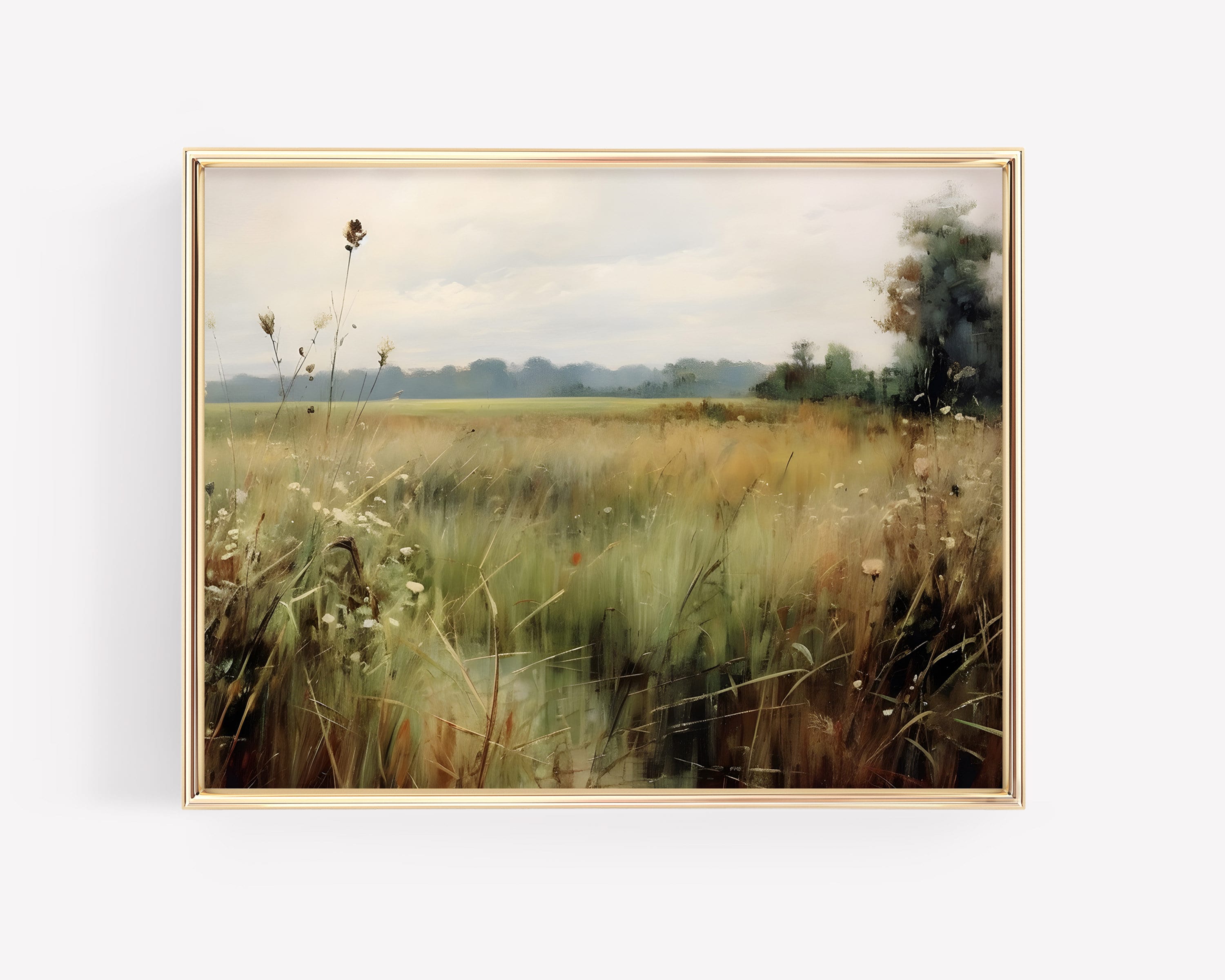 Meadow Landscape Art Print Printable Wall Decor Grassy Field Painting ...