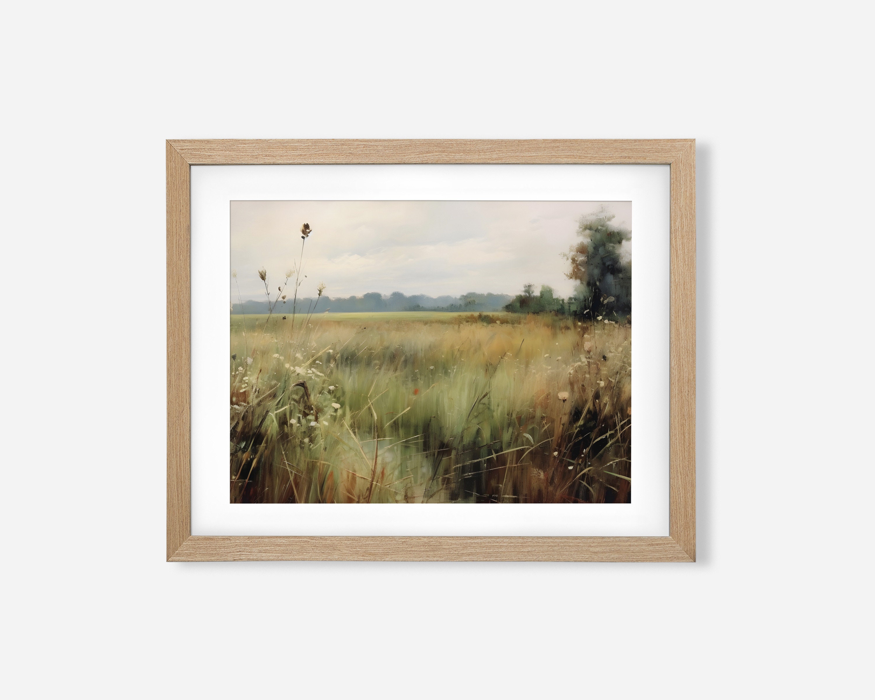 Meadow Landscape Art Print Printable Wall Decor Grassy Field Painting ...