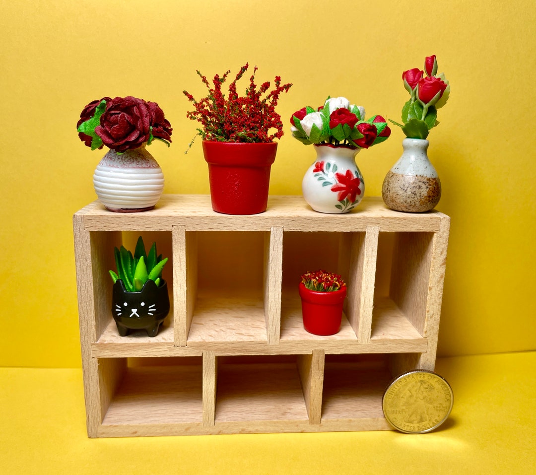 6 Miniature Potted Plants/flowers Bundle, Red Themed, Scale 1:12. Mini ...