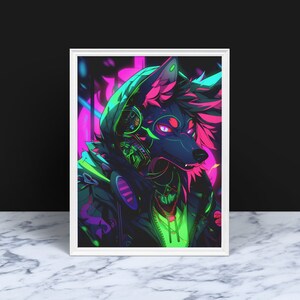 Cyberpunk Neon Furry Art: Cyberpunk Fursona Wall Art Home Decor Furry ...