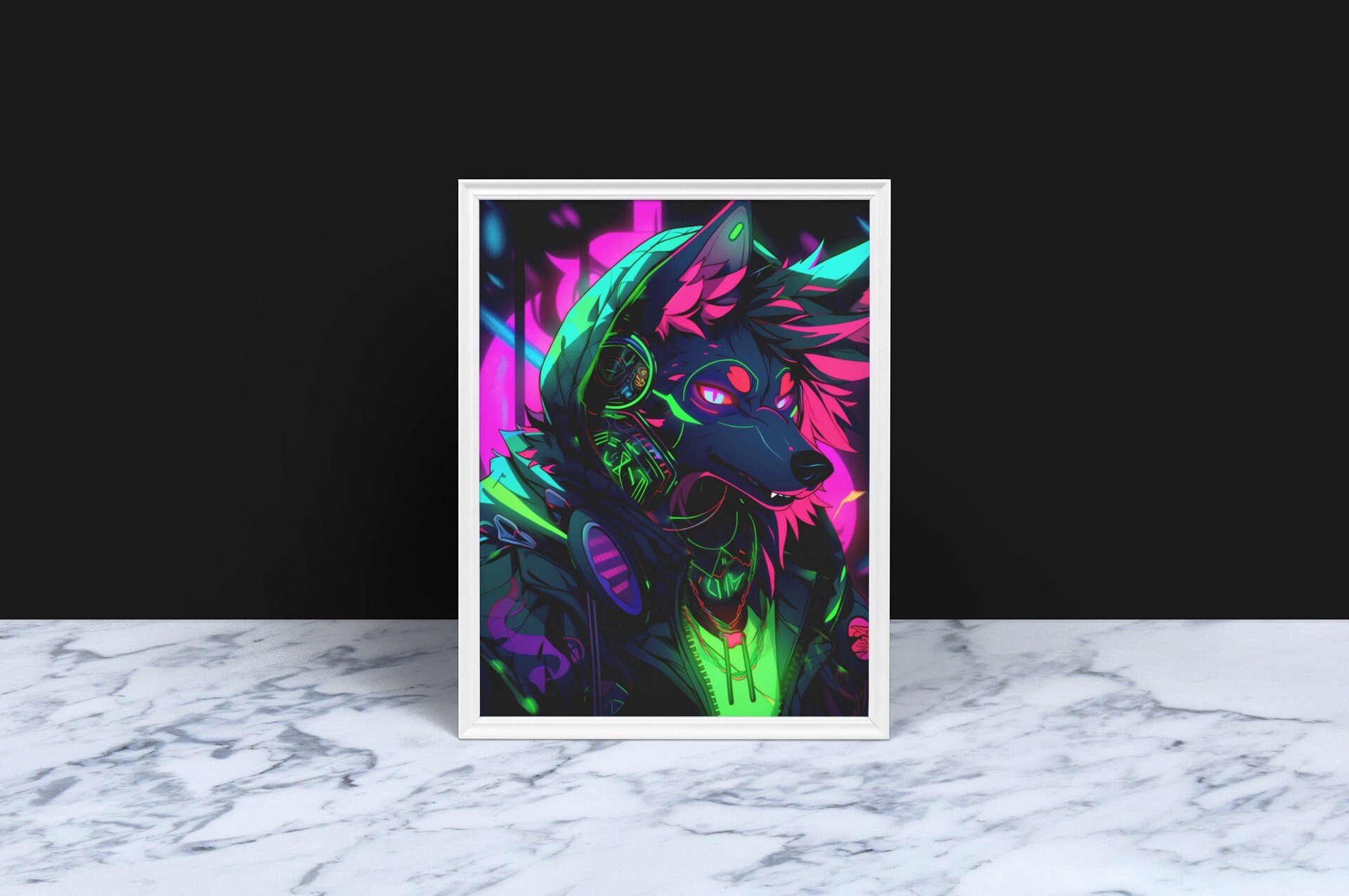 Cyberpunk Neon Furry Art: Cyberpunk Fursona Wall Art Home Decor Furry ...