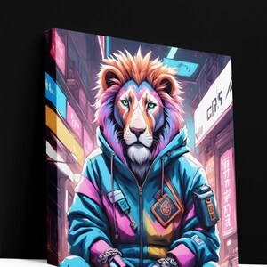 Cyberpunk Lion Neon Furry Art: Cyberpunk Fursona Wall Art Home Decor ...