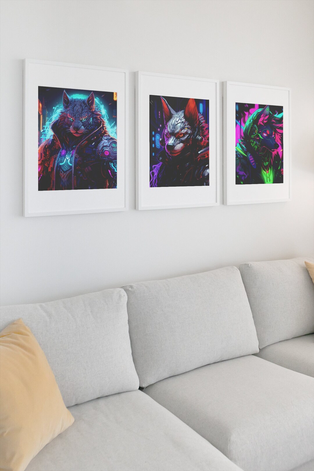 Cyberpunk Neon Furry Art Bundle: Cyberpunk Fursona Wall Art Home Decor ...