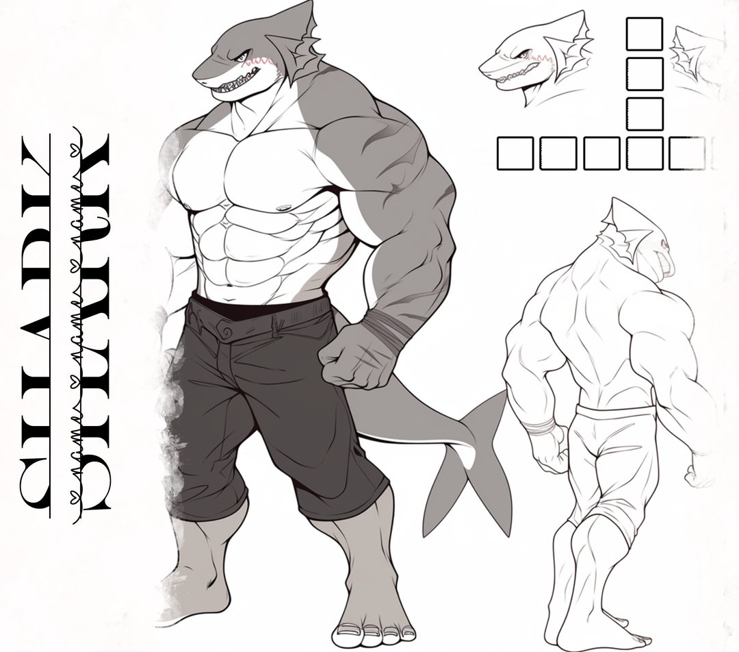 Strong Shark Base Cute Furry Aquatic Template: Shark Fursona Furry Base ...