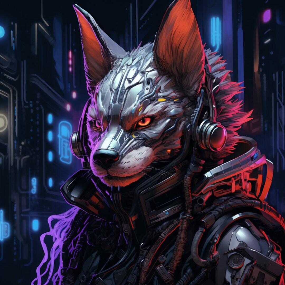 Cyberpunk Neon Furry Art: Cyberpunk Fursona Wall Art Home Decor Furry ...