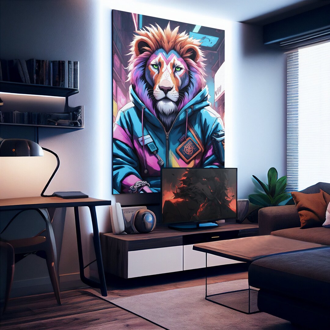 Cyberpunk Lion Neon Furry Art: Cyberpunk Fursona Wall Art Home Decor ...