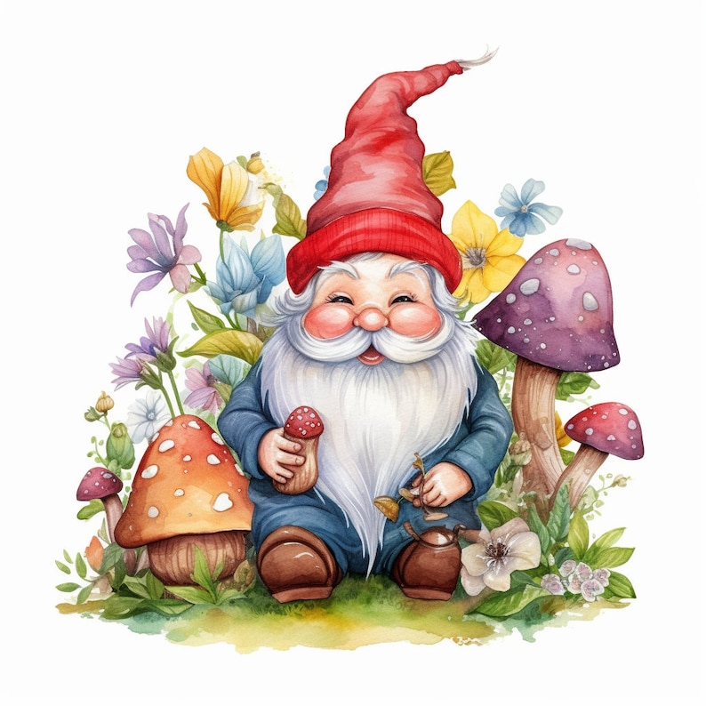 Gnome Clipart: 7 Watercolor Clipart Cute Gnome Clip Art Chibi - Etsy