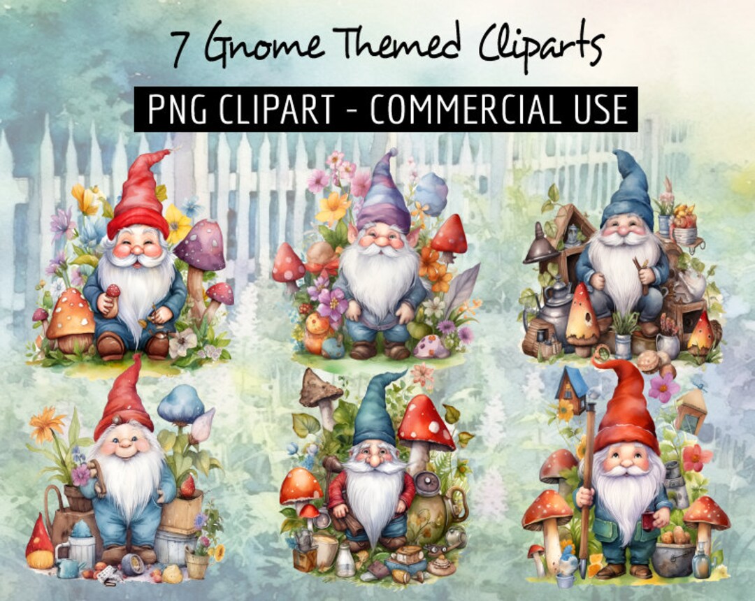 Gnome Clipart: 7 Watercolor Clipart Cute Gnome Clip Art Chibi - Etsy ...