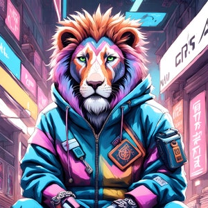 Cyberpunk Lion Neon Furry Art: Cyberpunk Fursona Wall Art Home Decor ...
