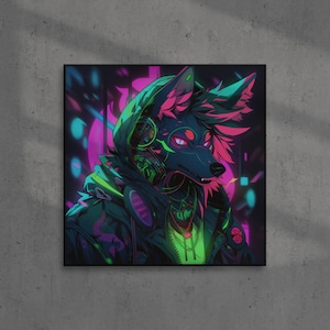 Cyberpunk Neon Furry Art: Cyberpunk Fursona Wall Art Home Decor Furry ...