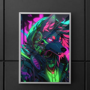 Cyberpunk Neon Furry Art: Cyberpunk Fursona Wall Art Home Decor Furry ...