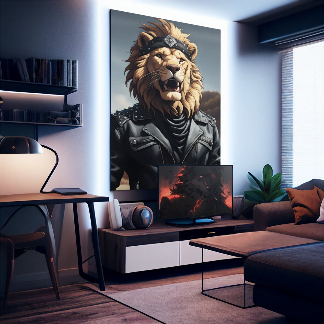 Biker Lion Roar Furry Art: Feline Fursona Wall Art Home Decor Furry ...