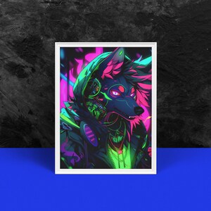 Cyberpunk Neon Furry Art: Cyberpunk Fursona Wall Art Home Decor Furry ...