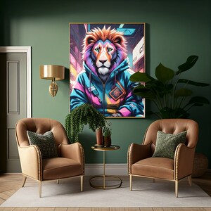 Cyberpunk Lion Neon Furry Art: Cyberpunk Fursona Wall Art Home Decor ...