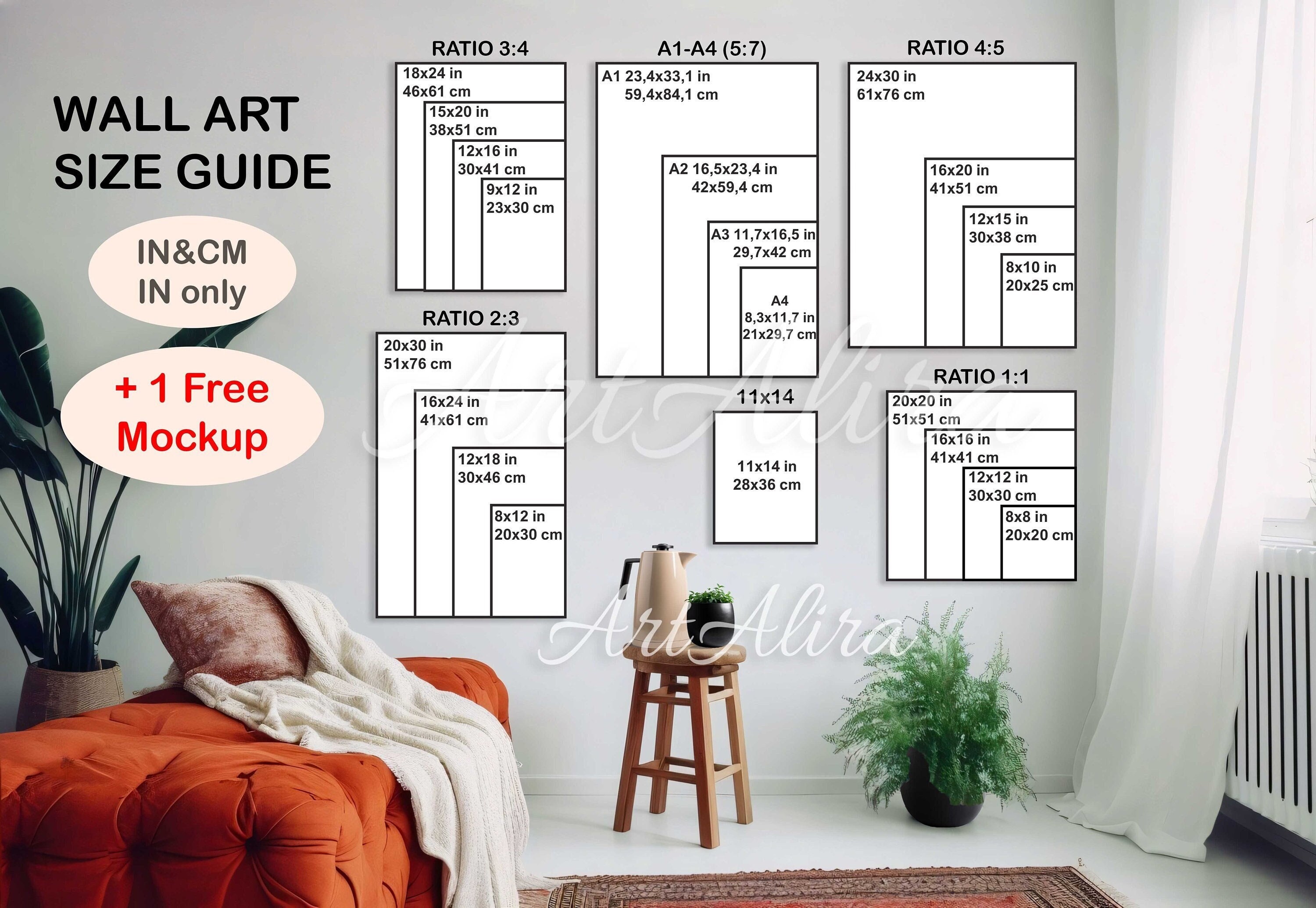 Wall Art Size Chart Frame Size Comparison Printable Wall Art - Etsy