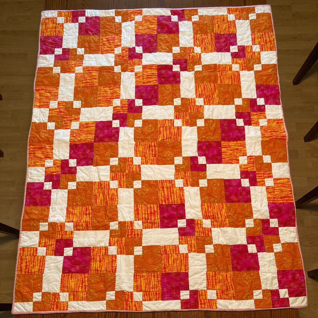 Vibrant Orange and Pink Quilt - Etsy