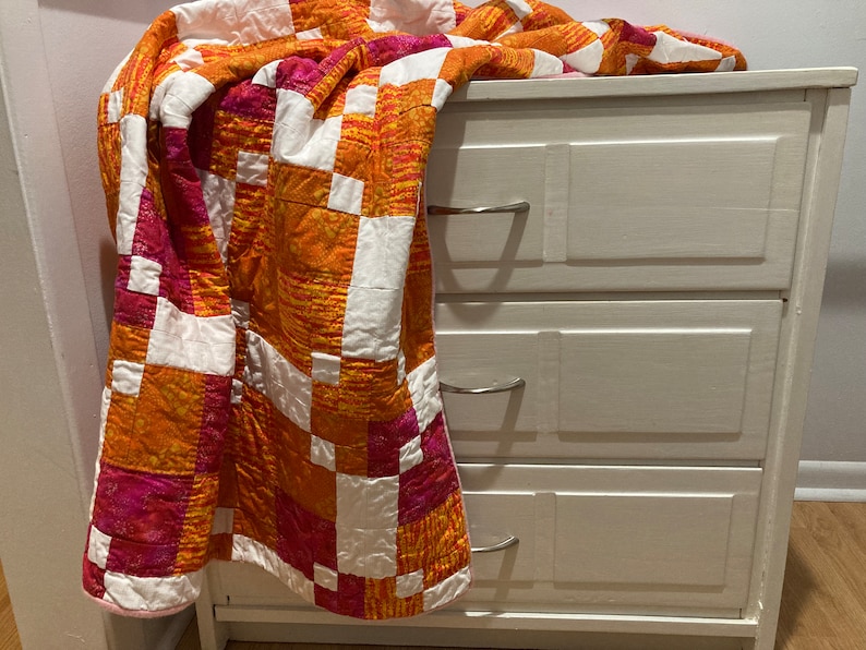 Vibrant Orange and Pink Quilt - Etsy