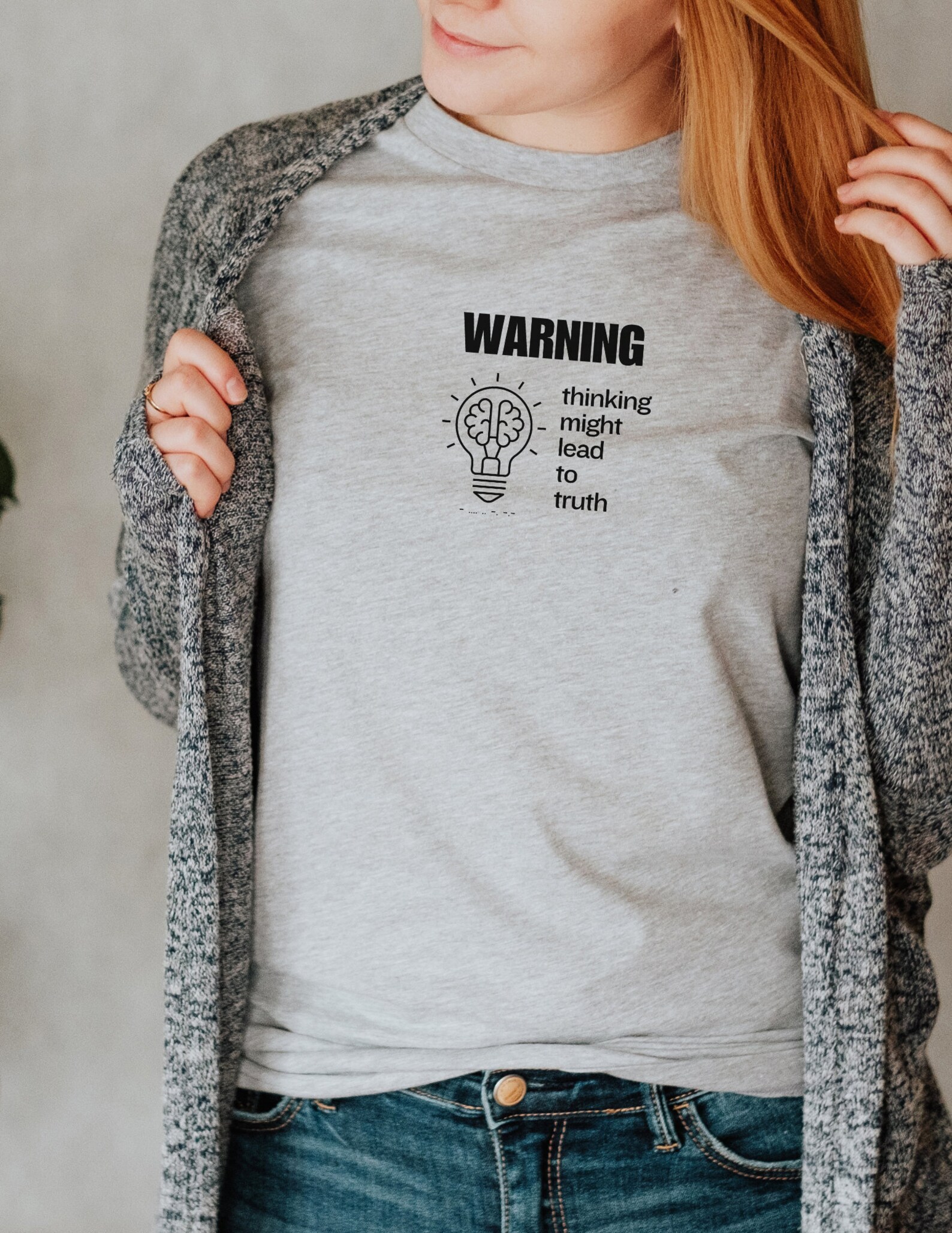 Unisex Think Warning T-shirt thinking Might Lead to Truth Deep, Funny ...
