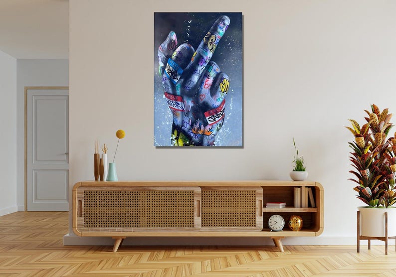 Banksy Middle Finger Graffiti Art Print, Ready to Hang Canvas - Etsy