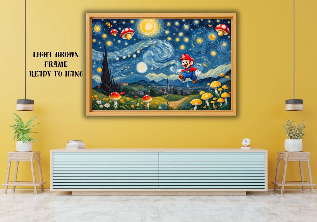 Super Mario Starry Night Canvas Print, Van Gogh Style Decor - Etsy