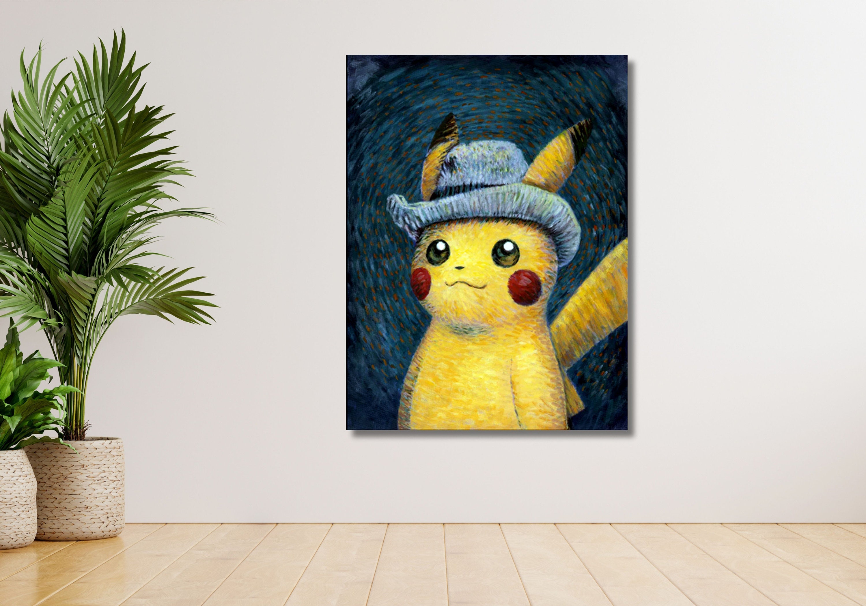Pikachu Van Gogh Ready to Hang Canvas,van Gogh Pikachu Printvan Gogh ...