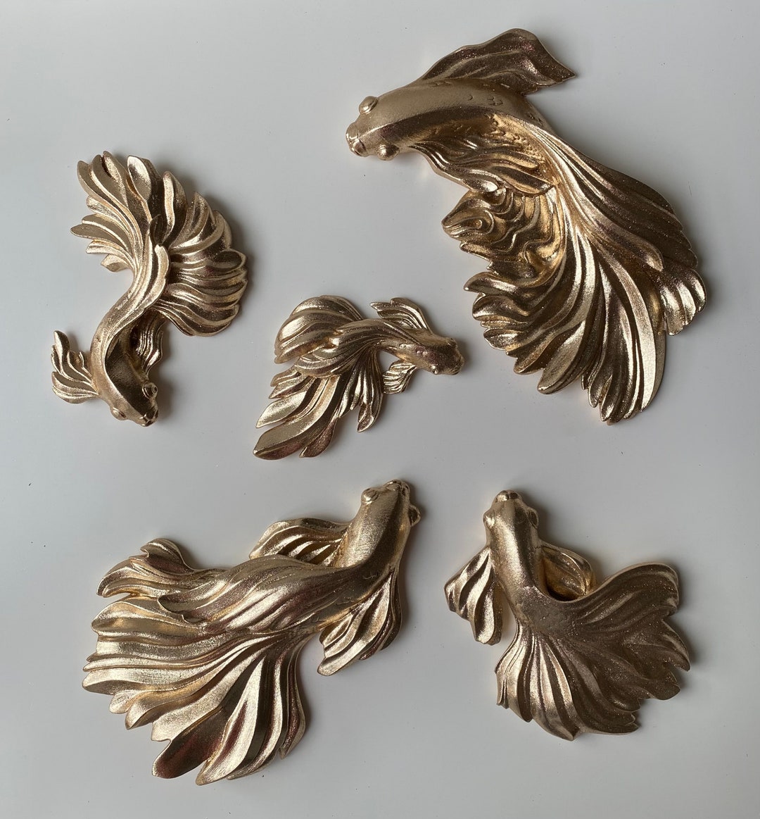 Golden Fish Sculptures Set of 5 Pc | Wall Decorations | Wall Hanging ...