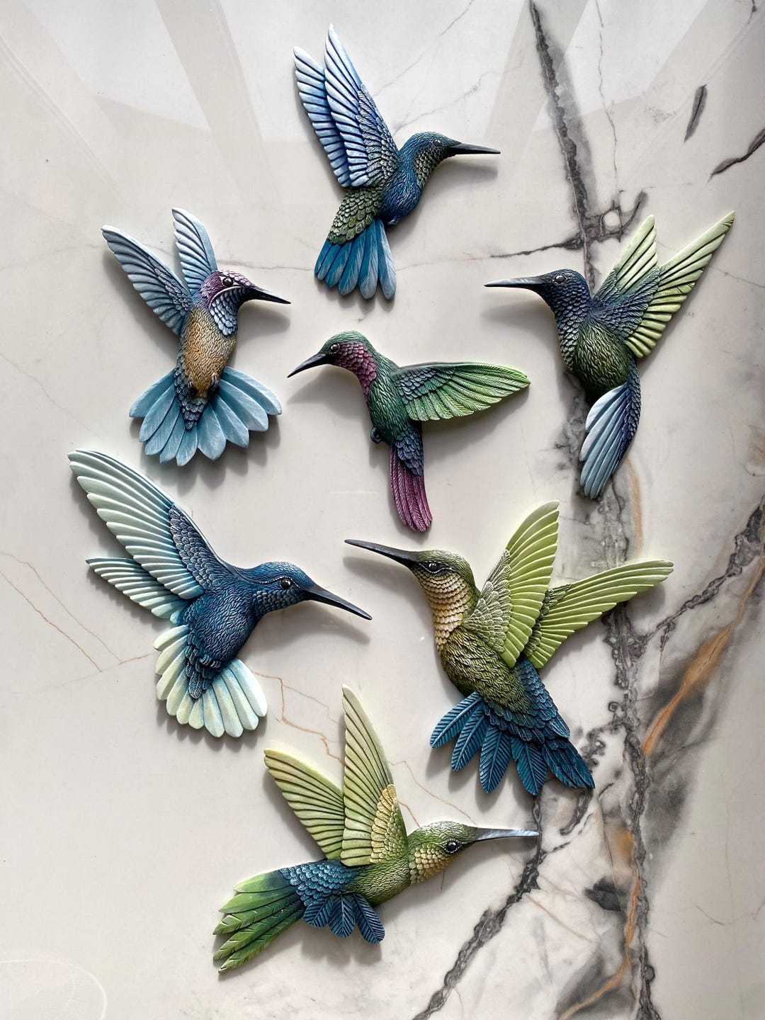 Set of 7 Flying Colorful Birds Hummingbirds | Modern Wall Hanging Decor ...