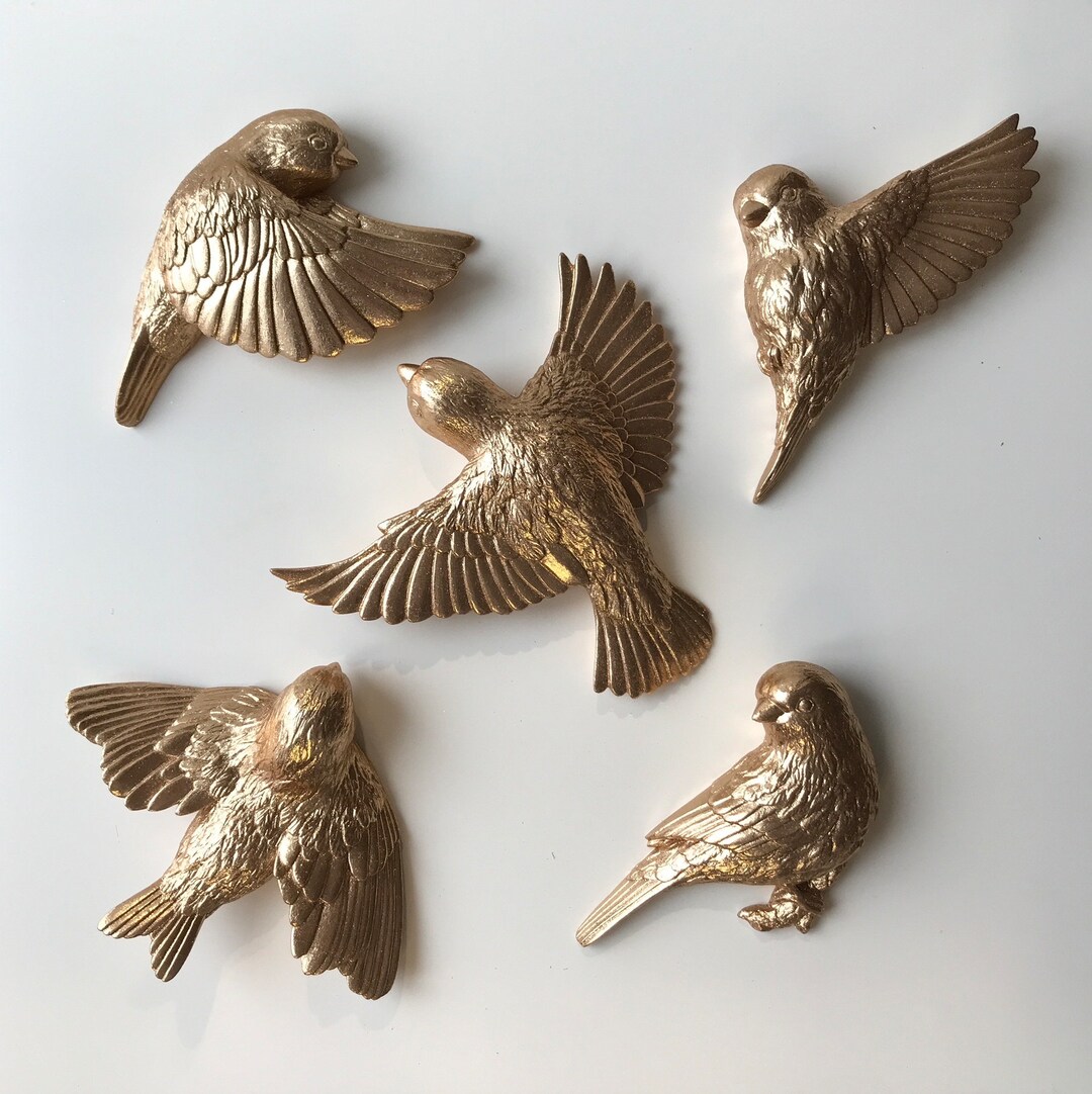 Flying Gold Birds Set of 5 Pc Flock | Wall Decor Birds | Gold Sparrow ...