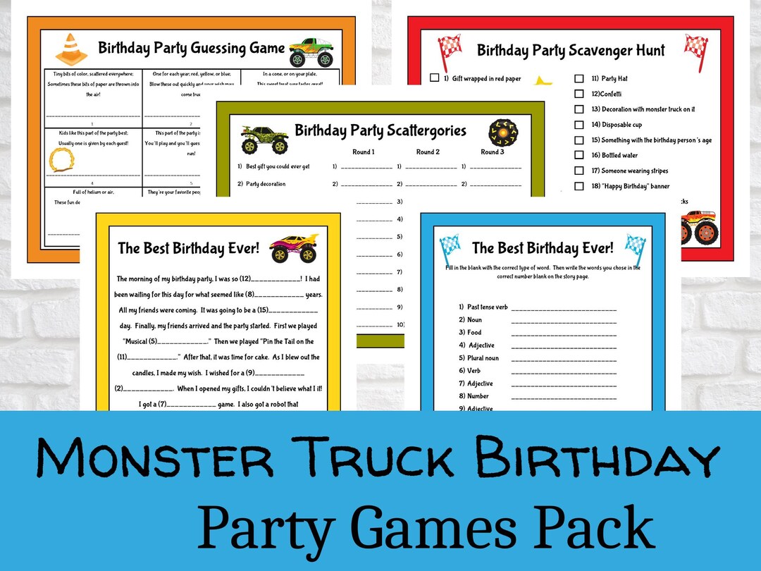 Monster Truck Birthday Party Printable Games Pack - Etsy