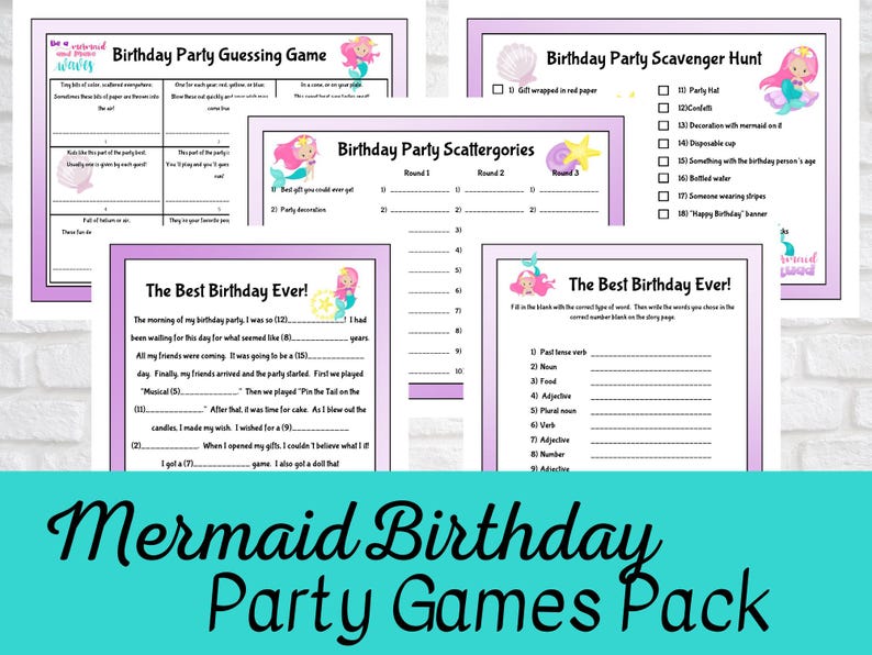 Mermaid Birthday Party Printable Games Pack - Etsy