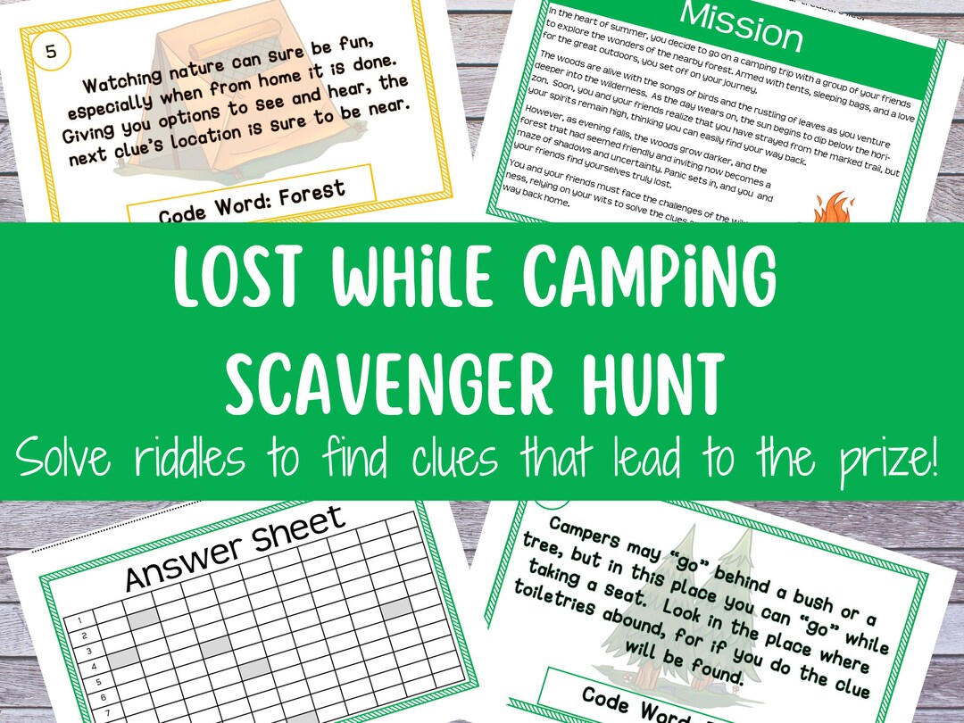 Camping Riddle Scavenger Hunt Game – Printable Treasure Hunt (PDF) - Etsy
