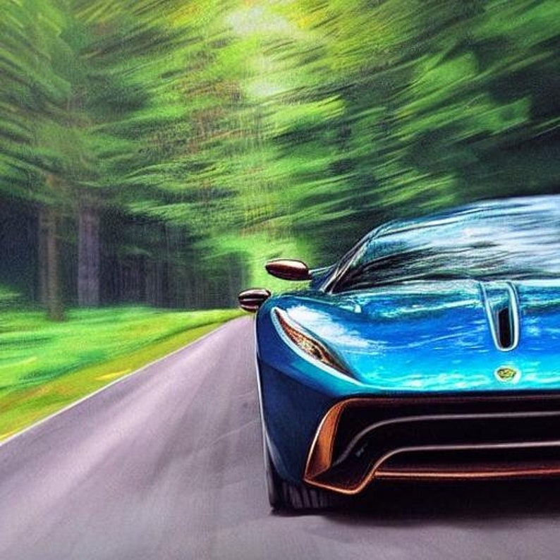 Blue Sports Car Racing Down Scenic Roads - Etsy