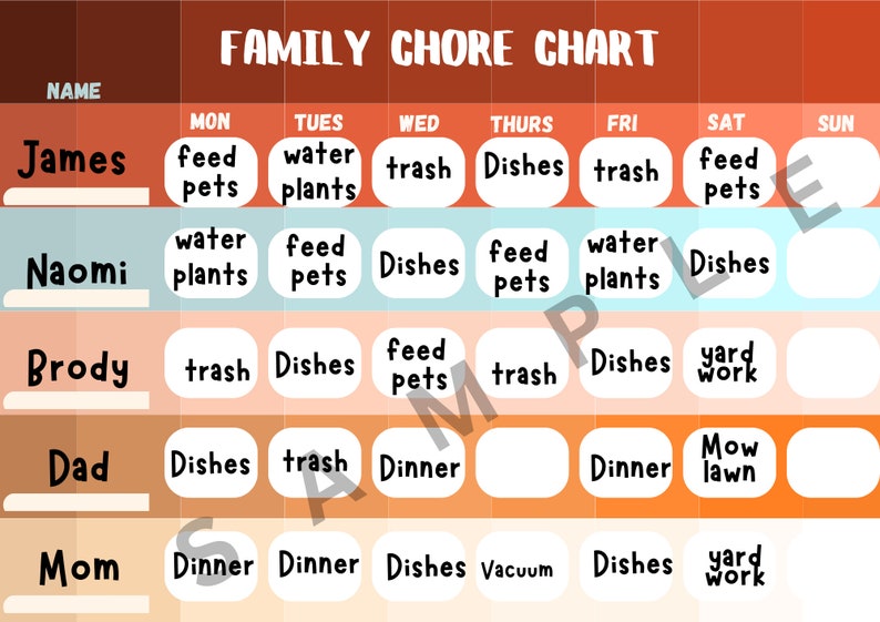 Family Chore Chart -- PNG & SVG Digital File Instant Download Printable ...