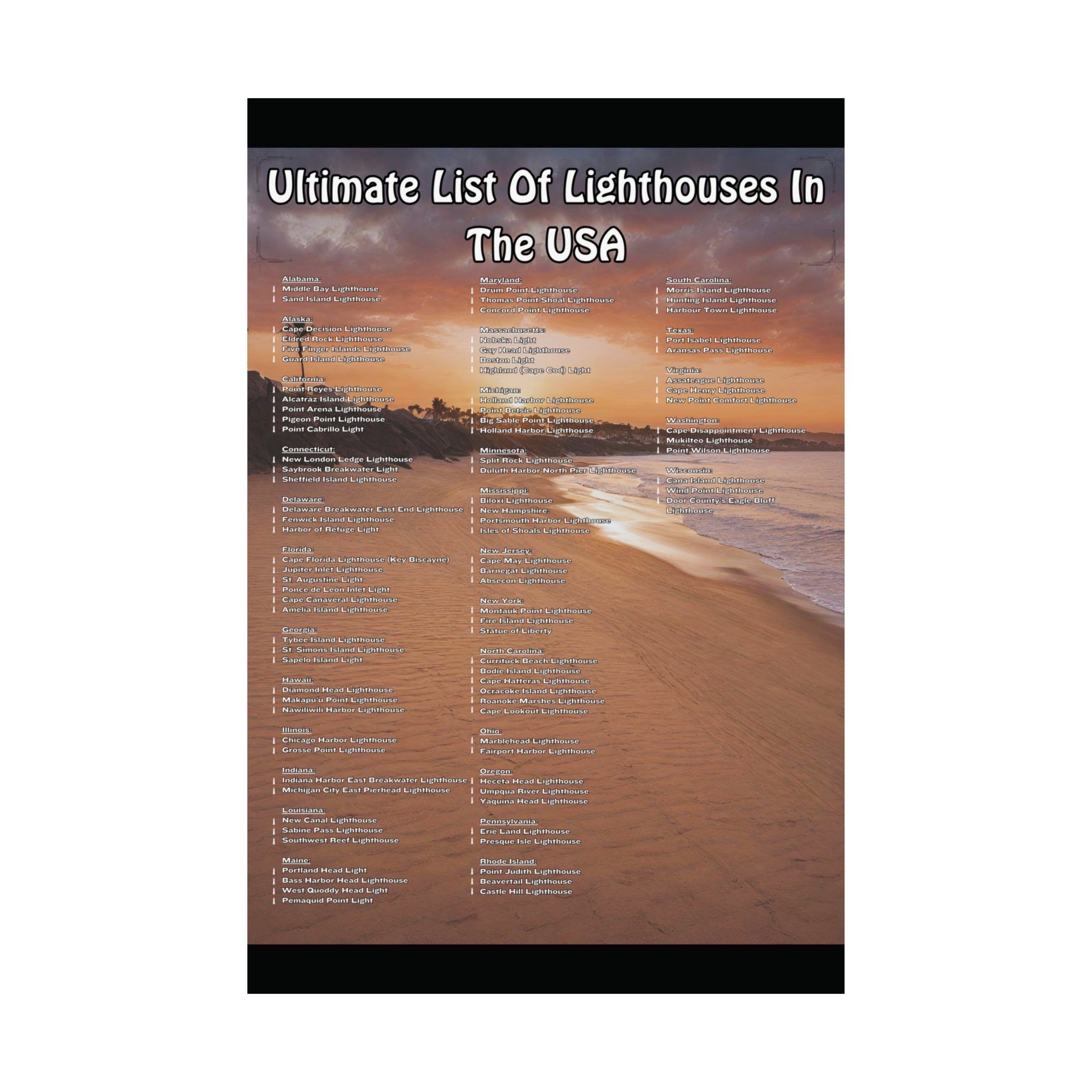 Ultimate List of Lighthouses in the US - Etsy