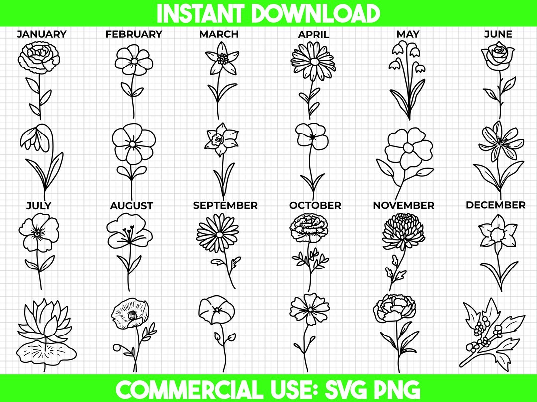 Birth Month Flower Svg Birthmonth Flower Designs Birth - Etsy