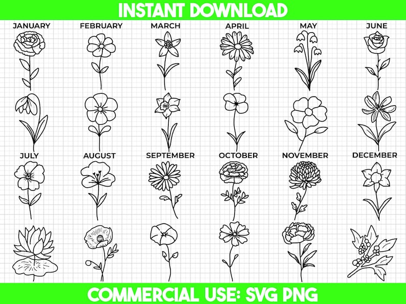 Birth Month Flower Svg Birthmonth Flower Designs Birth - Etsy