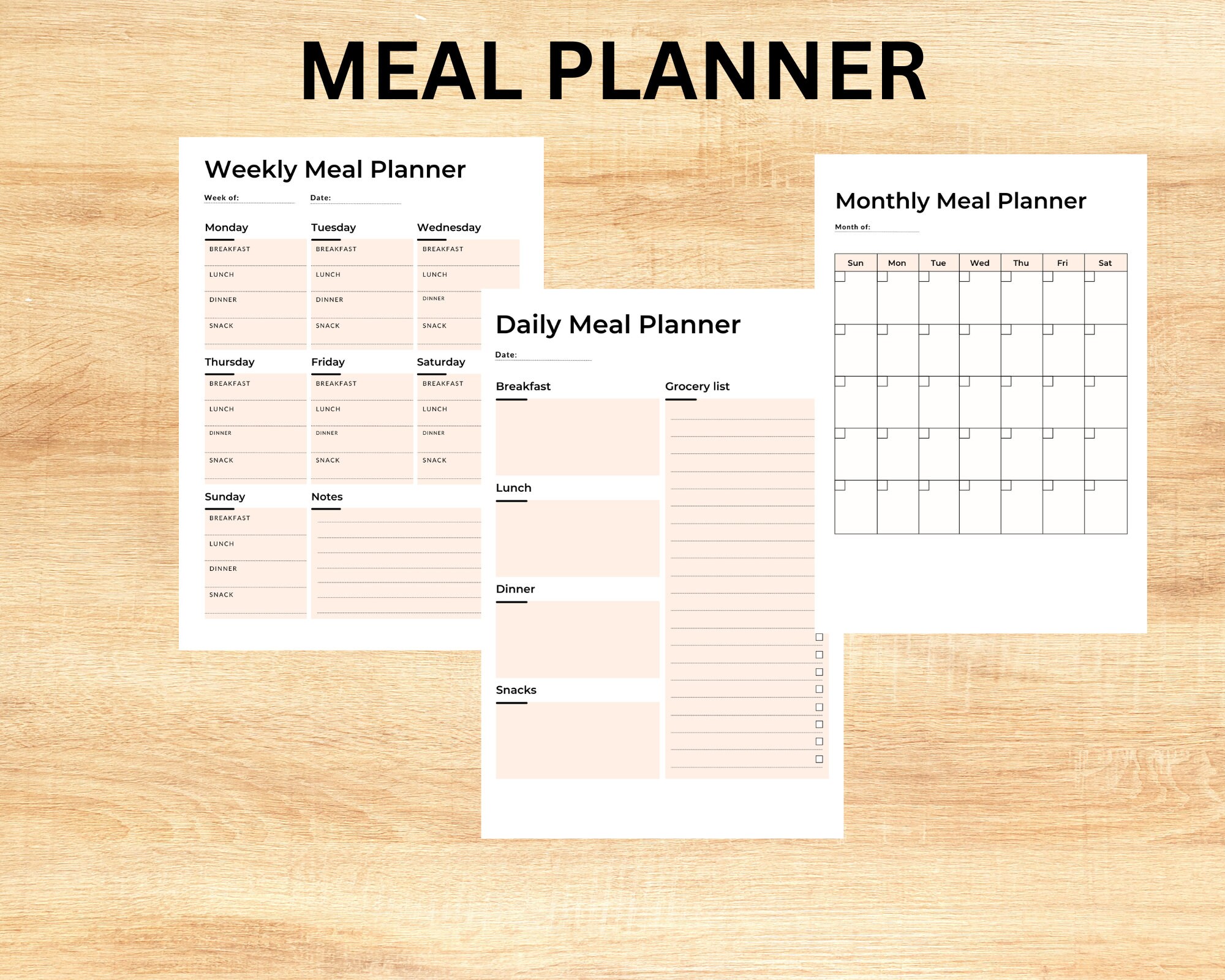 Printable Daily, Weekly Meal Planner , Food Diary, Meal Tracker ...