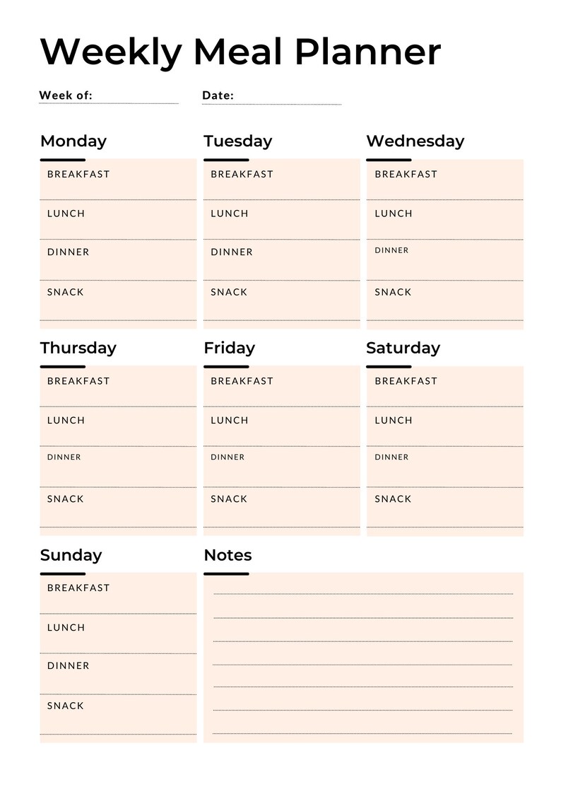 Printable Daily, Weekly Meal Planner , Food Diary, Meal Tracker ...