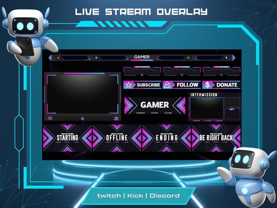 Purple Gradient Stream Overlay Pack | Comprehensive Overlay Package ...