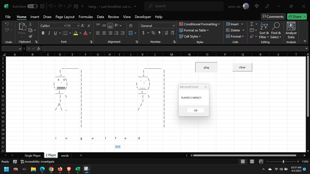 Excel Hangman Game... for Microsoft Excel... - Etsy