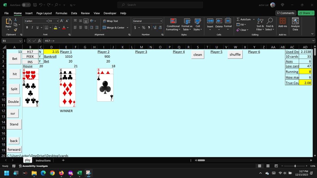 Blackjack Basic With Card Counter... Excel and Python Tkinter - Etsy