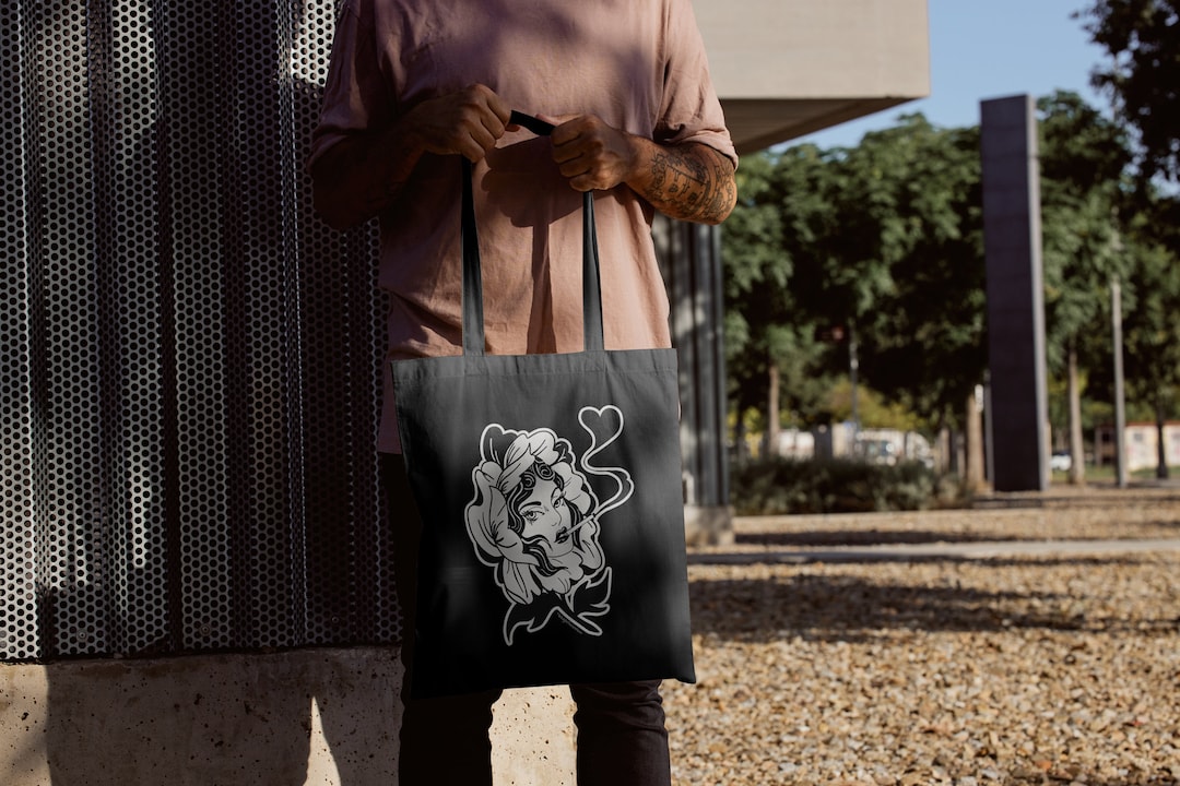 NEO-TRADITIONAL TATTOO Lady Head Tattoo Tote Bag | Witchy, Alt Cotton ...