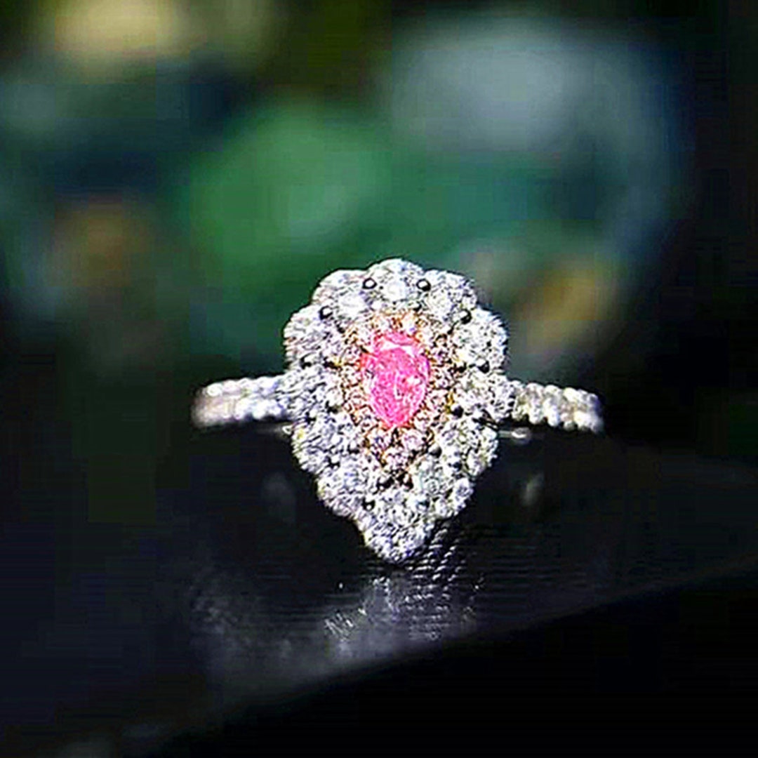 Natural Pink Diamond 0.121ct Engagement Ring Wedding Ring 18k Gold Diamond Ring Women With ...