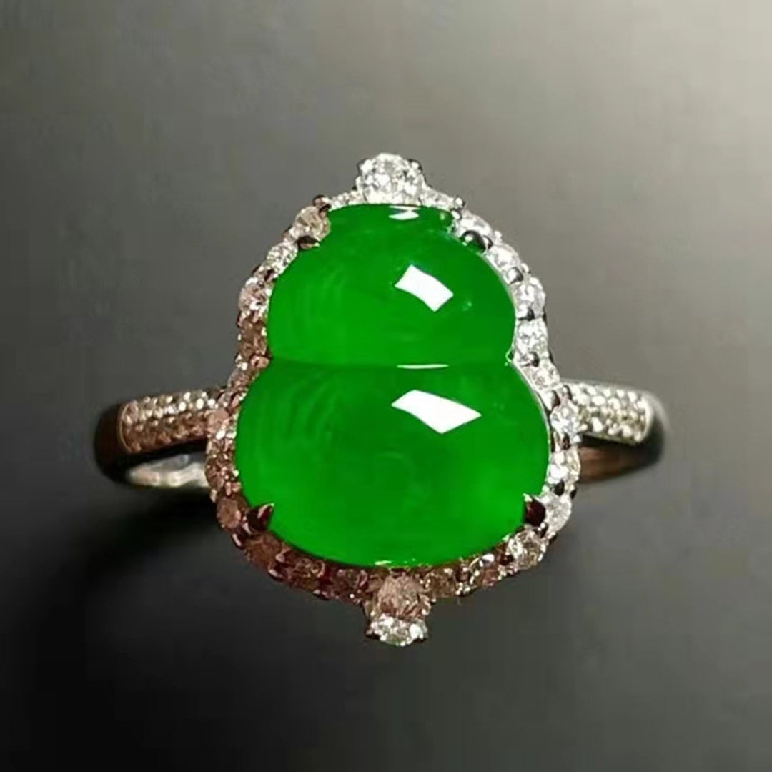 Burma Green Jade Jadeite Ring Diamond 18k White Gold Ring - Etsy
